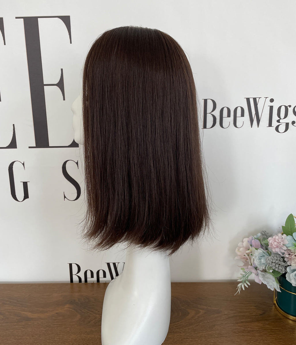 BeeWigs - Light brown color - Cuticles Human Hair Silk Base Topper